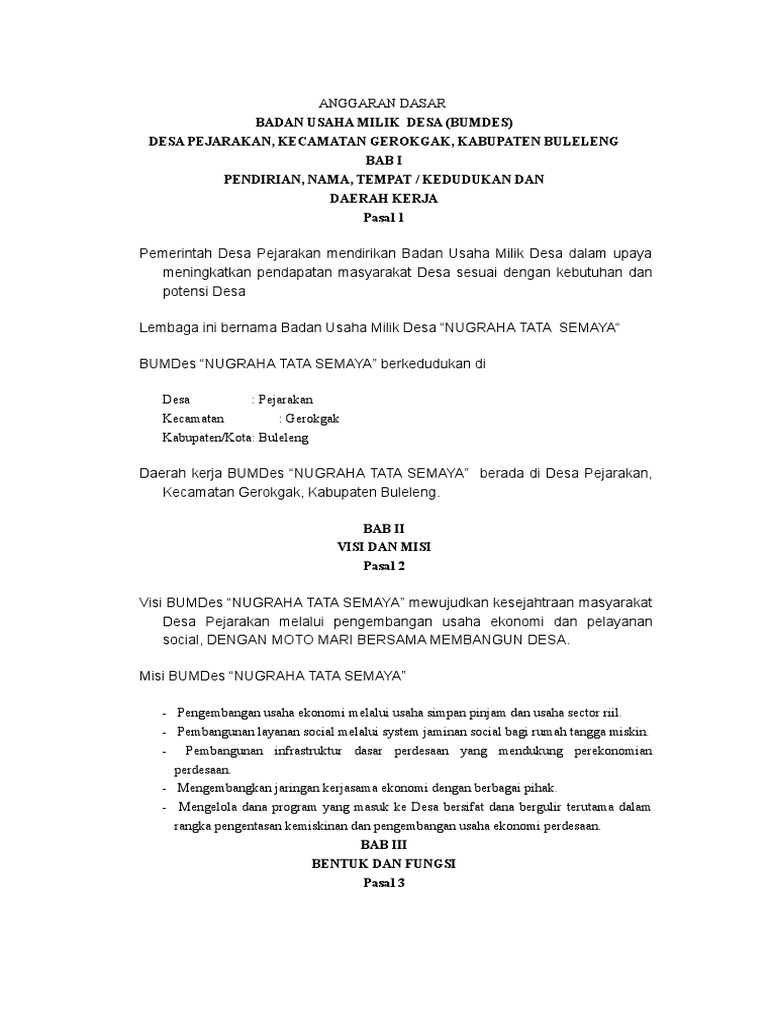 Contoh Ad Art Bumdes | PDF