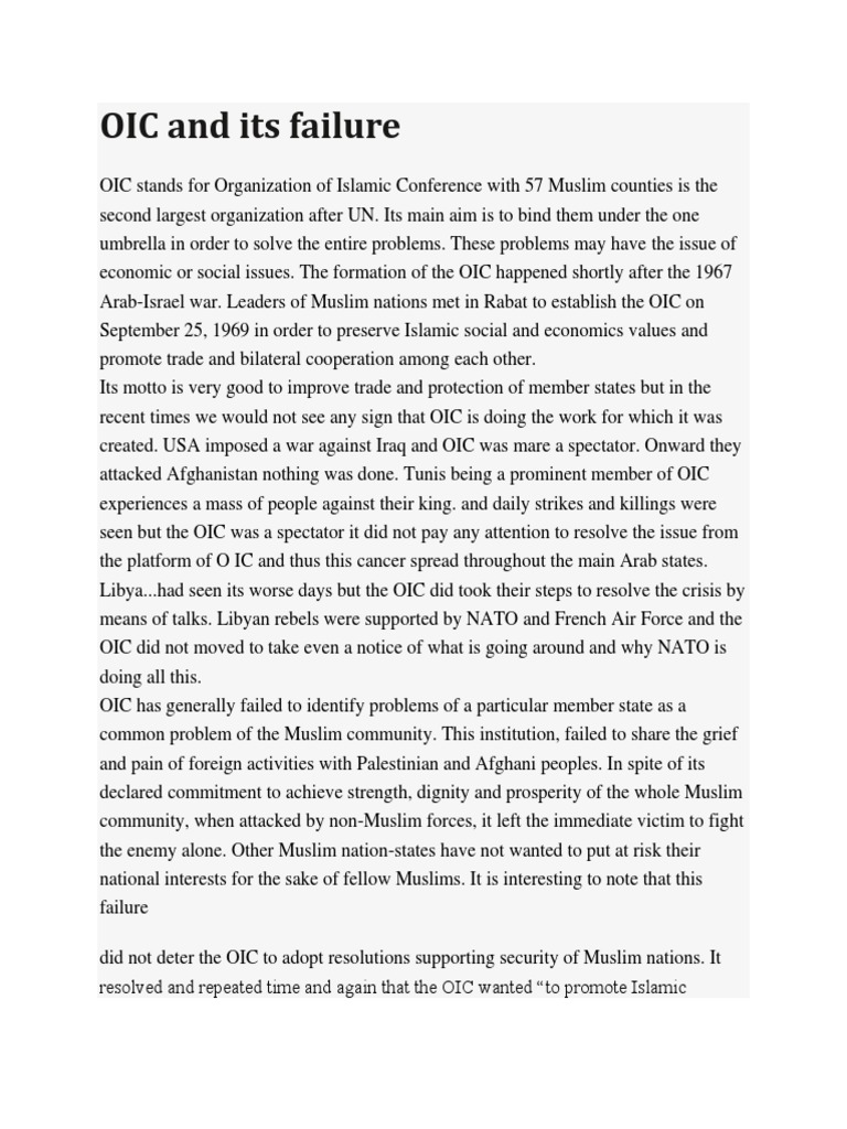 OIC and Its Failure | PDF | Organisation Of Islamic Cooperation ...