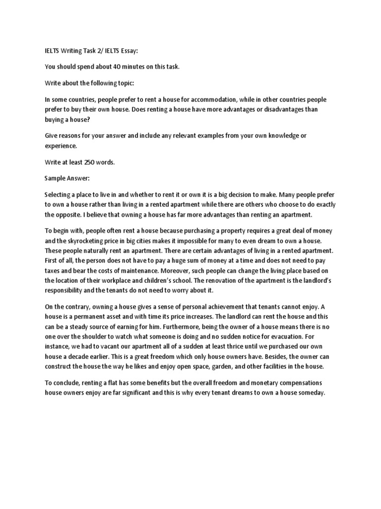IELTS Writing Task 2 "People Prefer To Rent A House For Accommodation ...