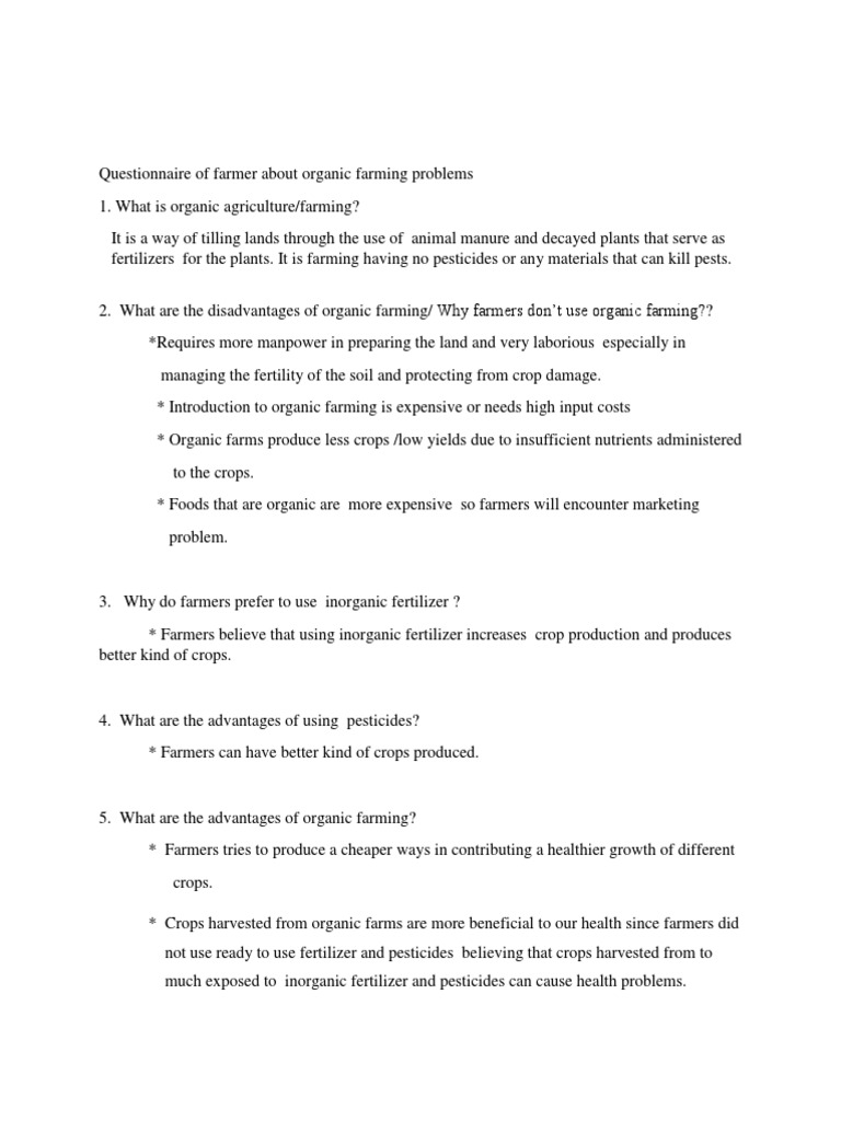 Questionnaire of Farmer About Organic Farming Problems | PDF