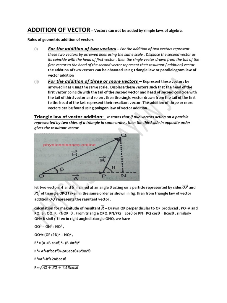 Addition of Vector PDF | Download Free PDF | Euclidean Vector | Triangle