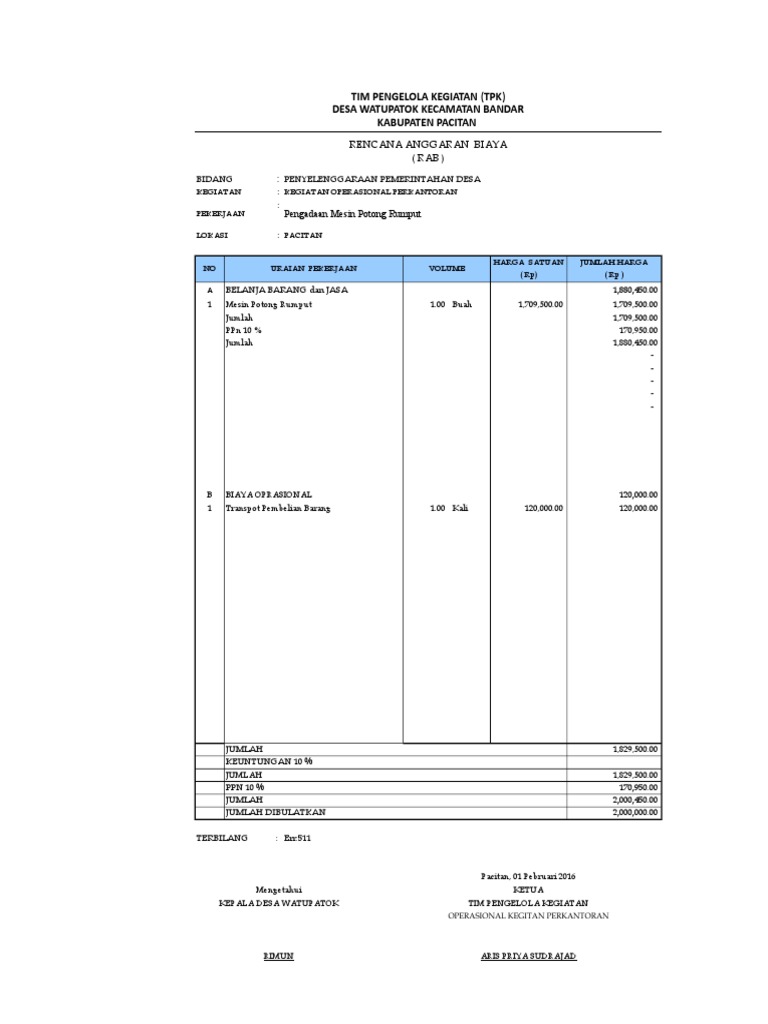 Rab Rutin Desa 2017 | PDF