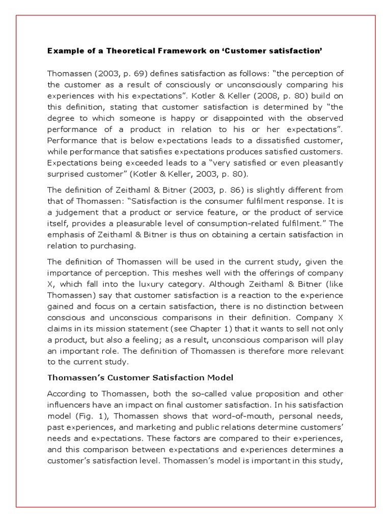 Examining Customer Satisfaction: A Theoretical Framework and Thomassen ...