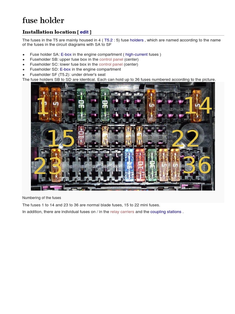 Fuse Holder VW T5 | PDF | Fuse (Electrical) | Anti Lock Braking System