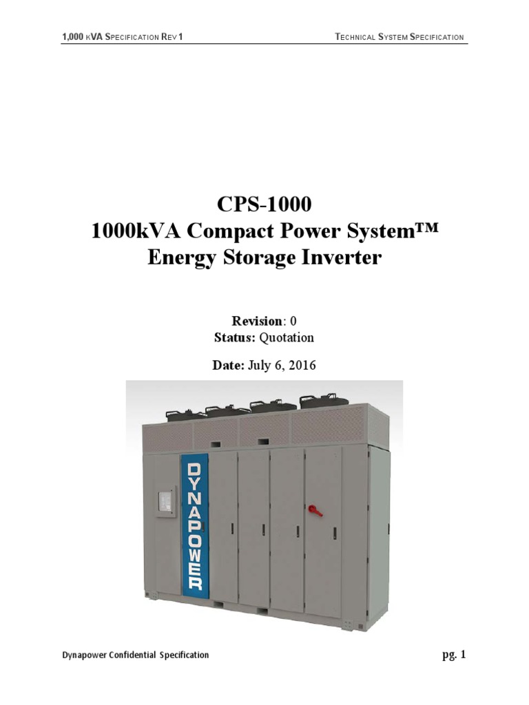 Dynapower CPS-1000 Technical Specification - 50Hz | PDF | Power ...