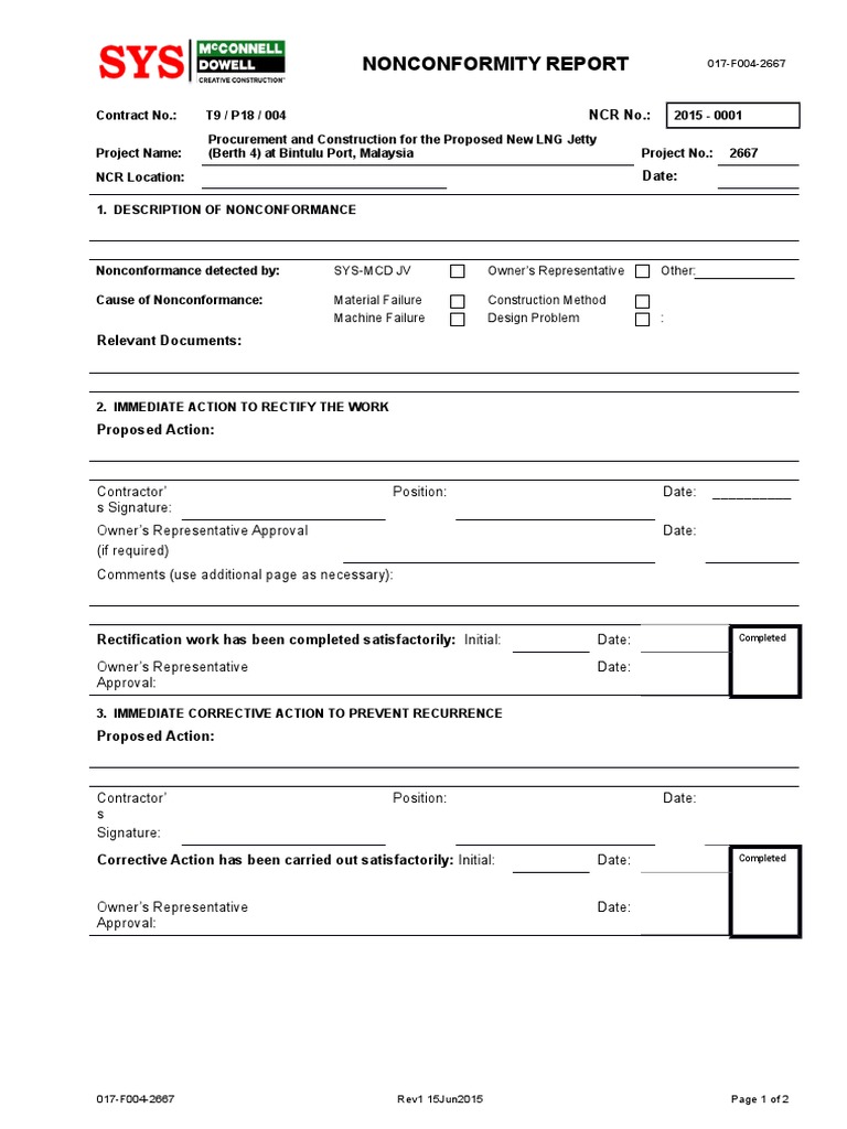 Nonconformity Report Template | PDF | Business