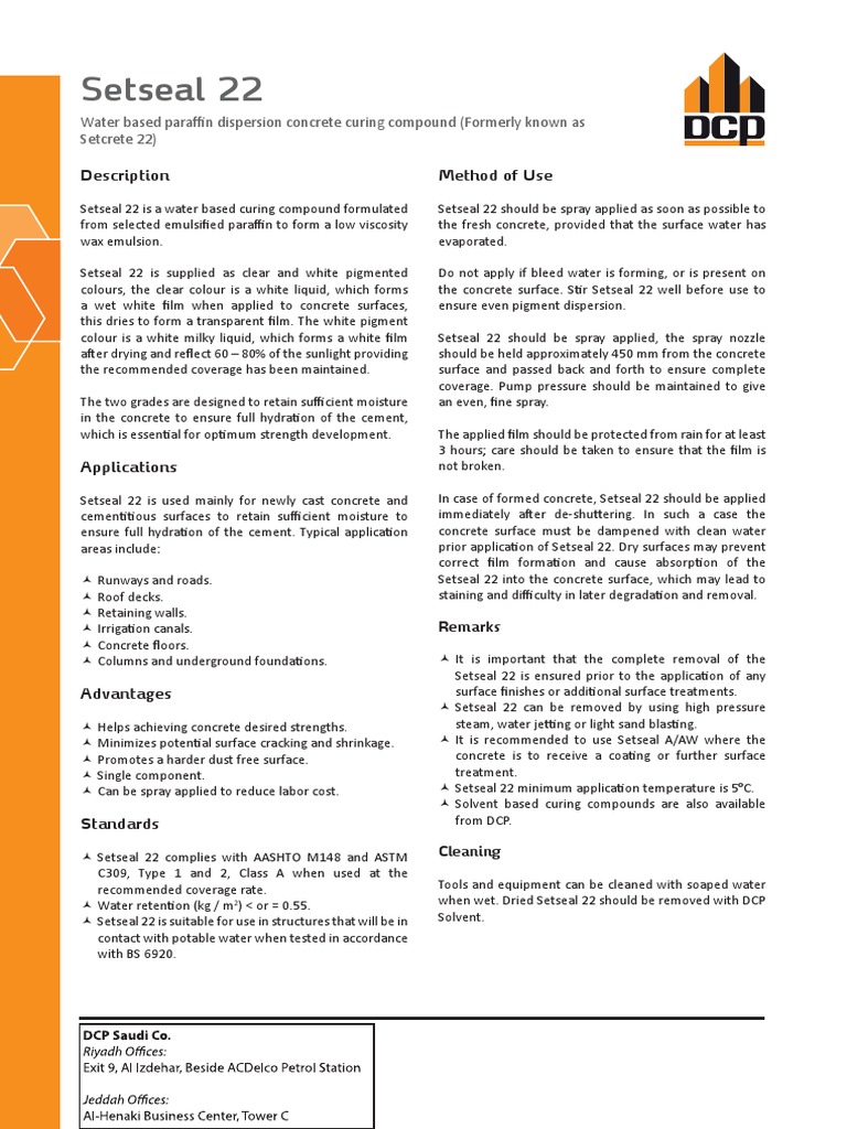 Setseal 22 - TDS PDF | PDF | Concrete | Emulsion