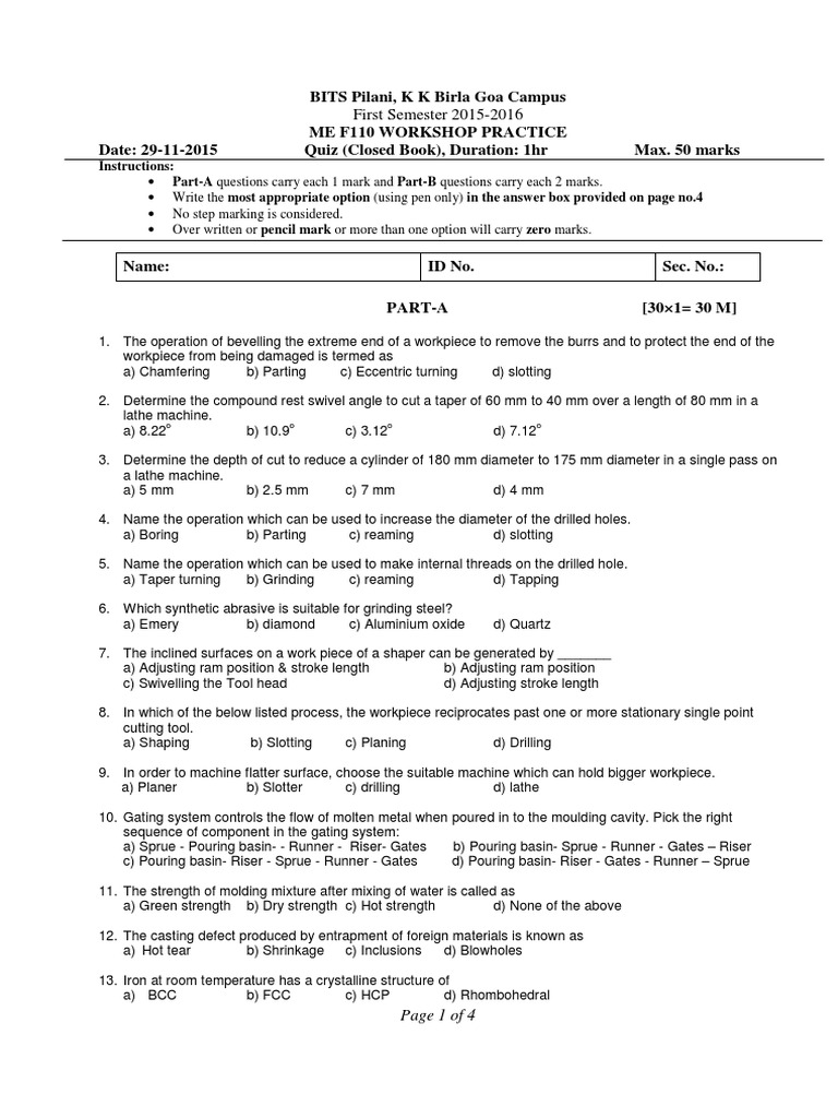 Compre 15-16 Sem1 With Soln (Charsichoco) | PDF | Ductility | Casting (Metalworking)
