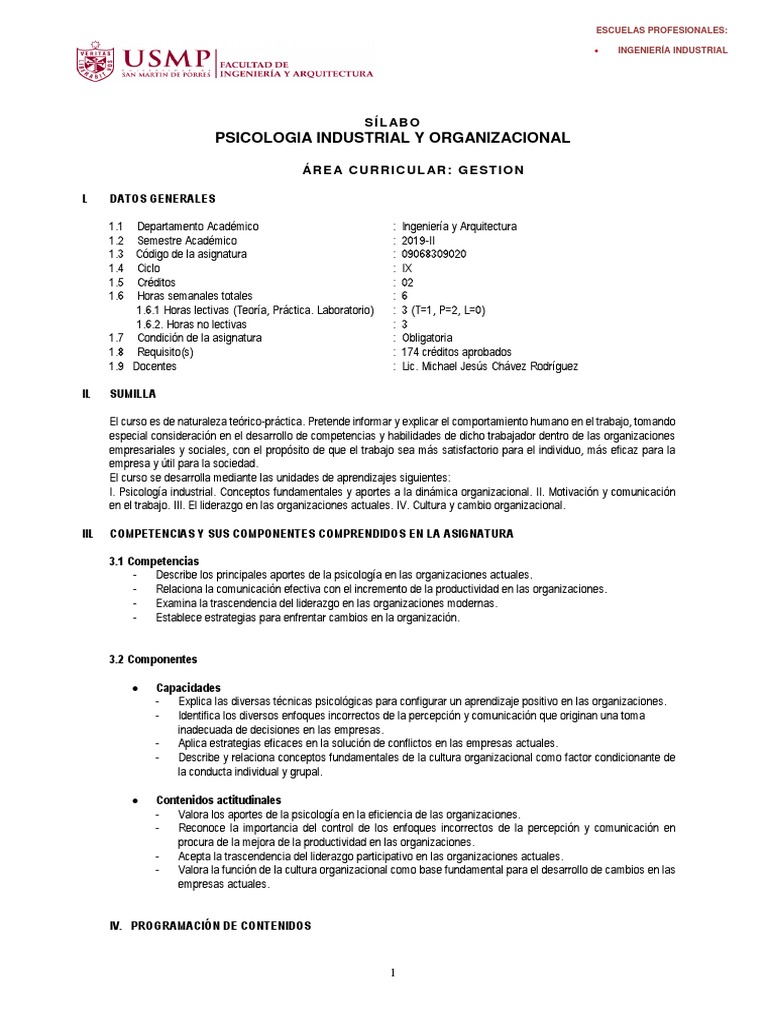 9.psicologia Industrial y Organizacional 2019 II | PDF | Sicología | Ingeniería