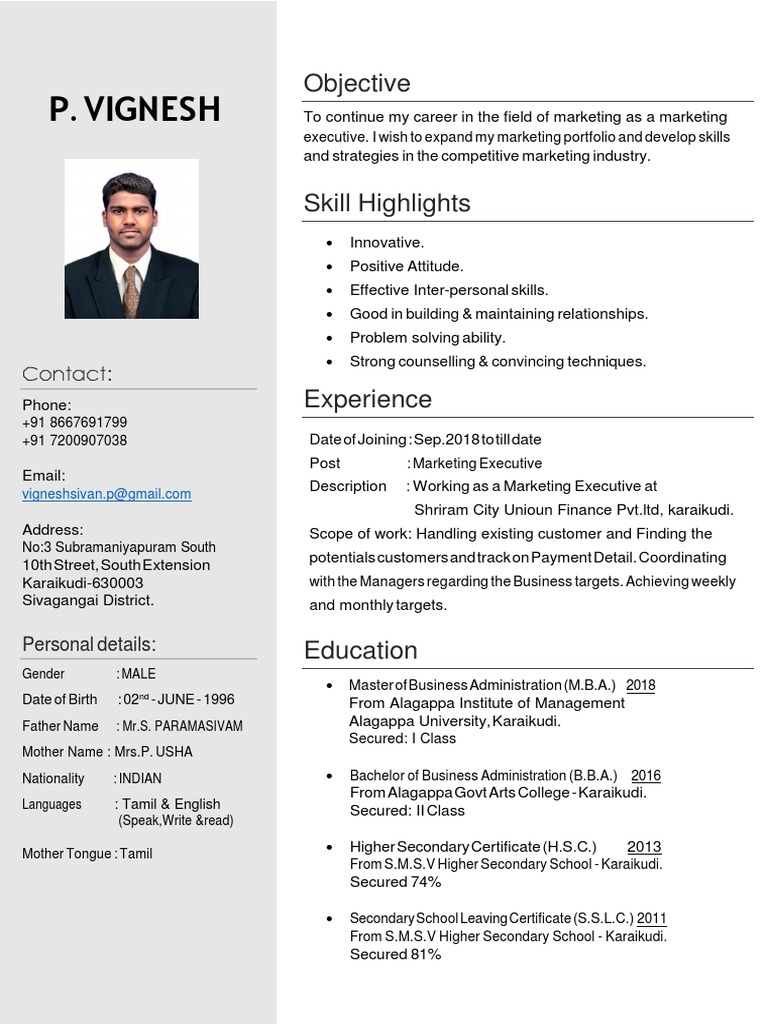 Vignesh CV at 2019 | PDF | Master Of Business Administration | Marketing