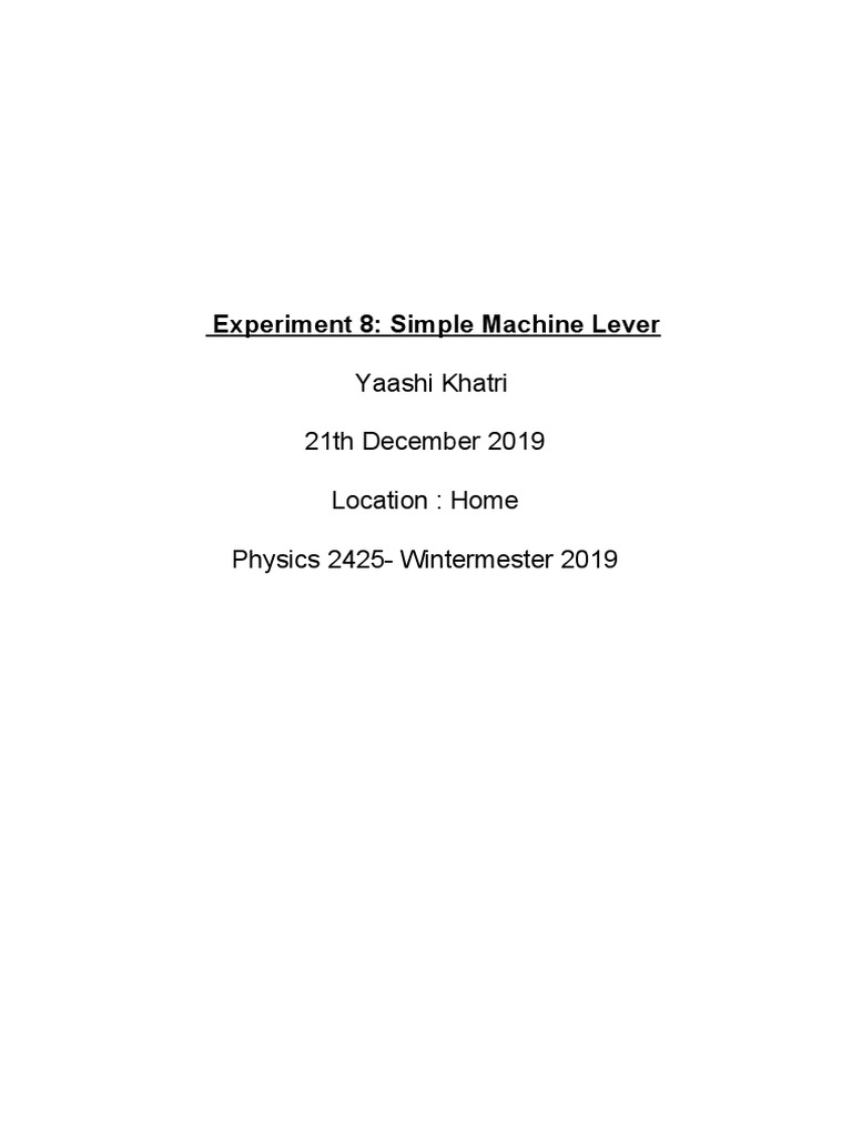 Experiment 8 - Simple Machine Lever | PDF | Lever | Weighing Scale