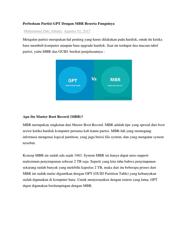 Perbedaan Partisi GPT Dengan MBR Beserta Fungsinya | PDF