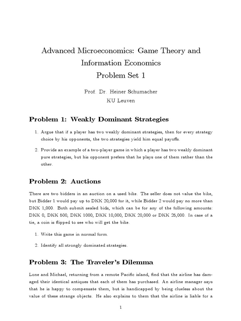 KUL Advanced Microeconomics 2019 Problem Set 1 | PDF | Mathematical ...