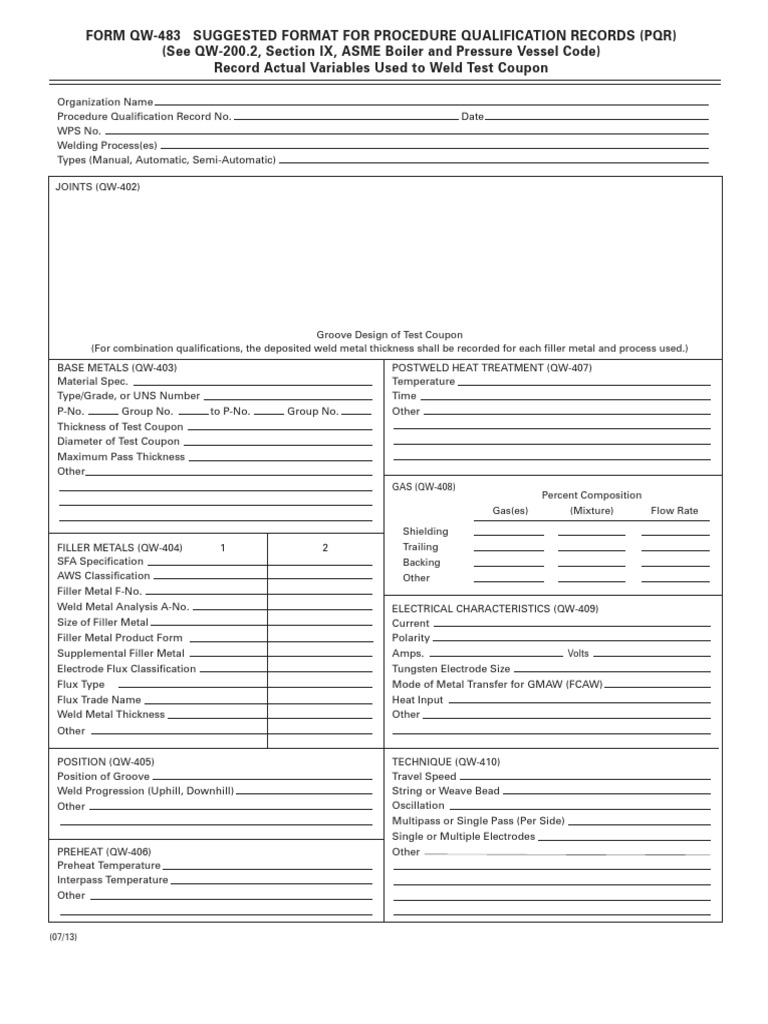 SAMPLE FORMAT FOR PROCEDURE QUALIFICATION RECORDS (PQR) BPVC - Ix - qw ...