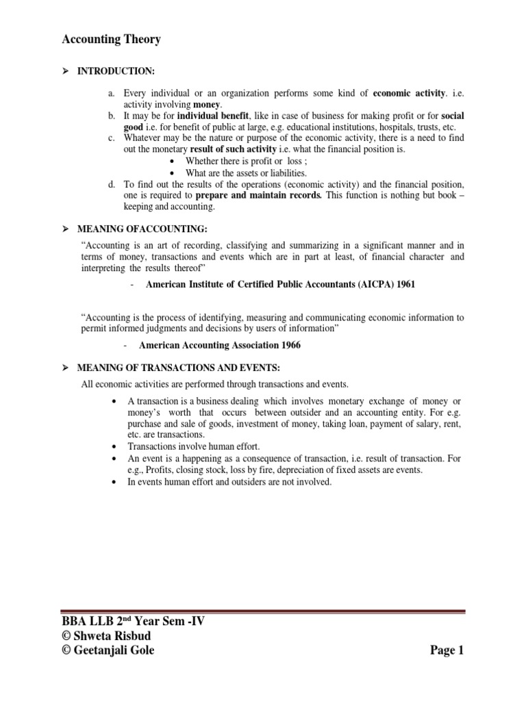 Accounting Thoery Notes-1 | PDF | Debits And Credits | Historical Cost