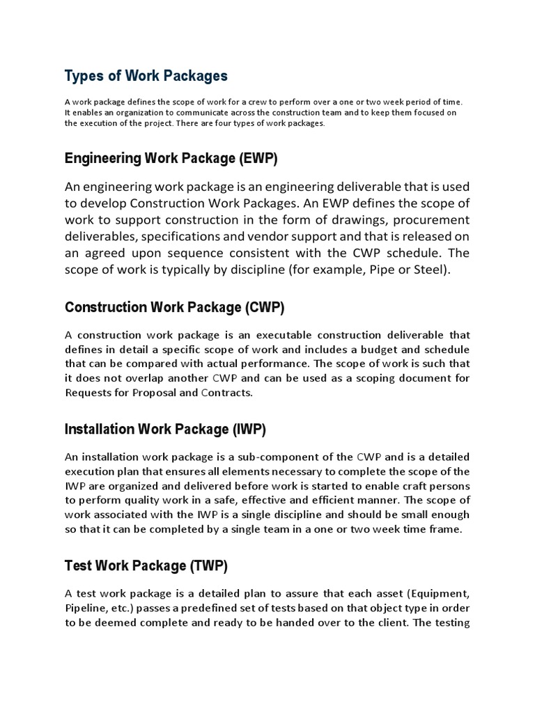 Types of Construction Work Packages | PDF | Technology & Engineering