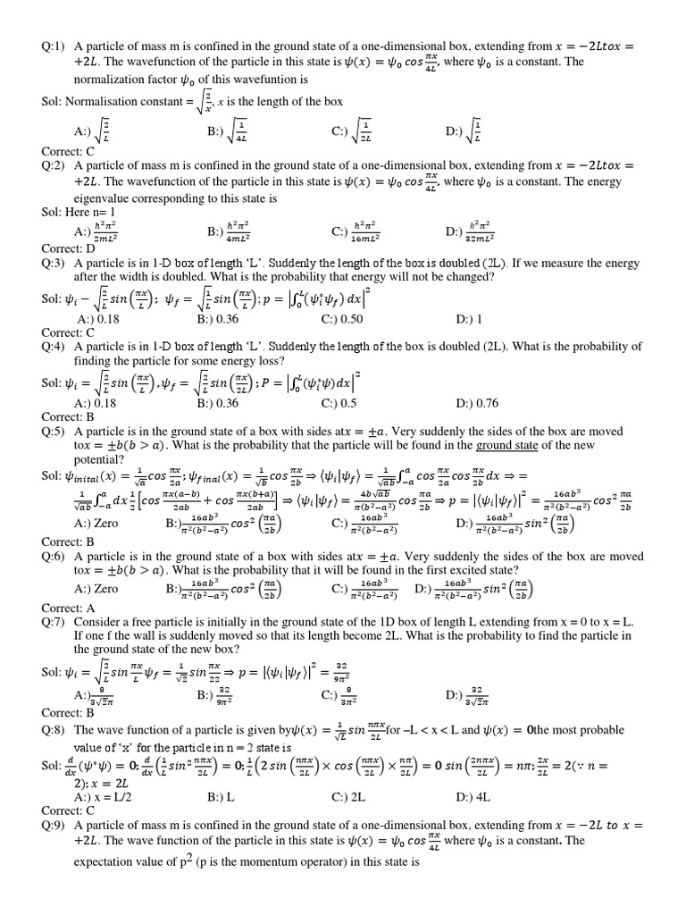 1D Box Applications | PDF | Wave Function | Mathematical Physics