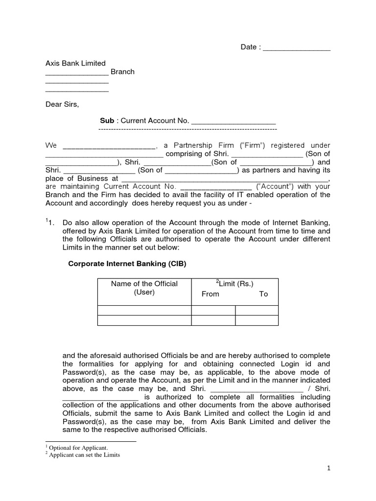 Axis Bank CIB Partnership Authorization | PDF | Online Banking | Banks ...