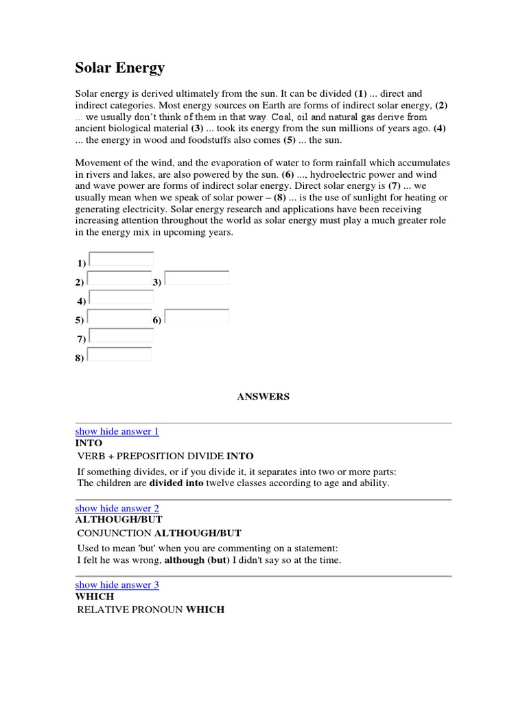 Open CLoze | PDF | Solar Energy | Noun
