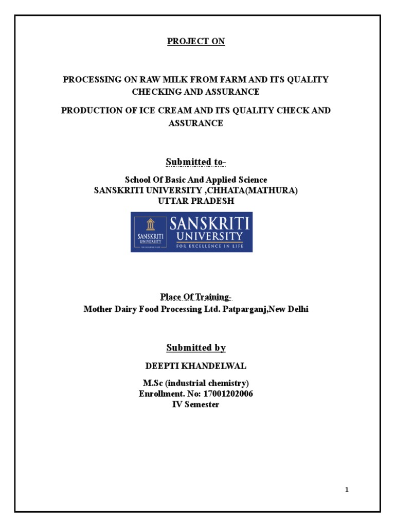 Milk & Ice Cream Processing Project | PDF | Ice Cream | Milk