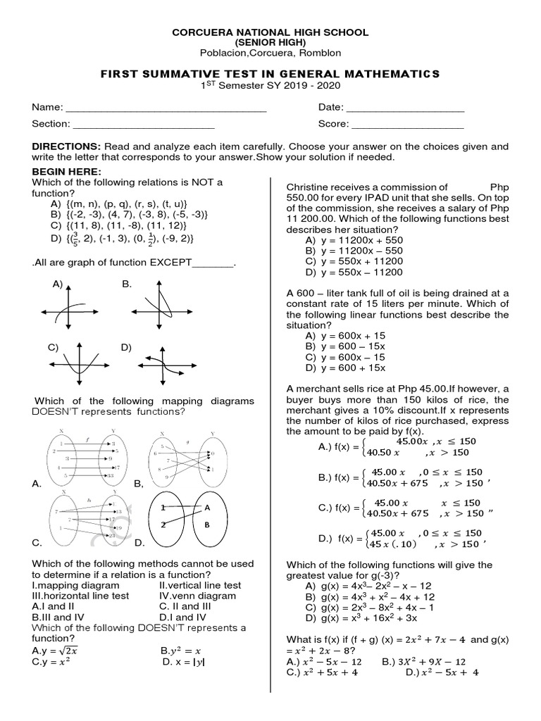 First Summative Test in Gen Math | PDF | Analysis | Mathematical Concepts