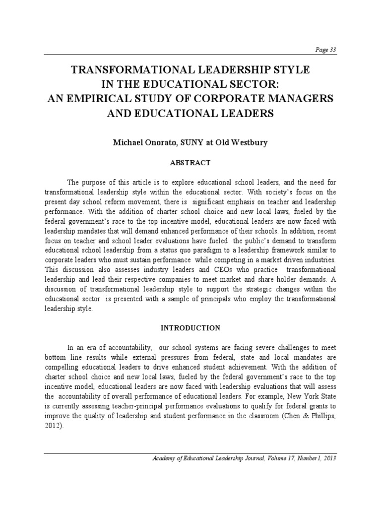Transformational Leadership Style in The Education Sector | PDF ...