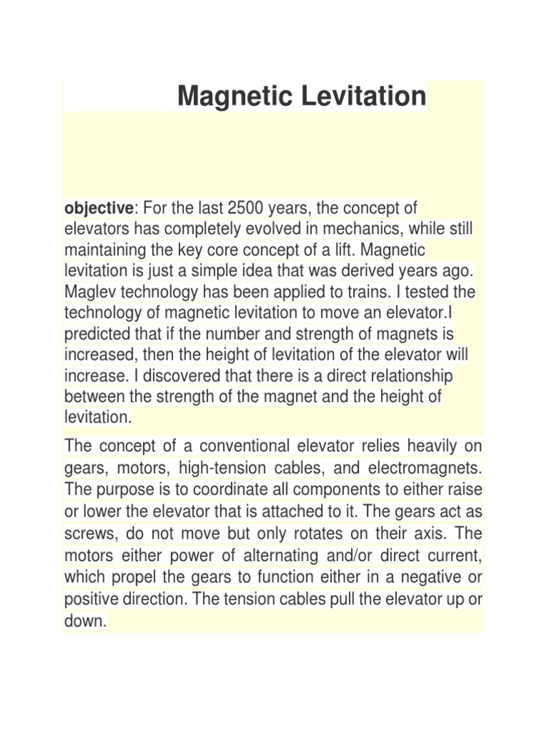 Use of Magnetic Levitation For An Elevator | PDF | Magnetic Field ...
