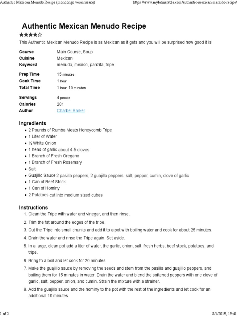 Authentic Mexican Menudo Recipe (Mondongo Veracruzano) | PDF | Cooking ...
