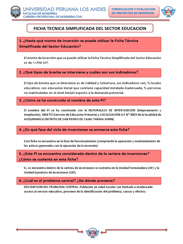 Ficha Tecnica Simplificada Del Sector Educacion - Preguntas | PDF | Evaluación | Salón de clases