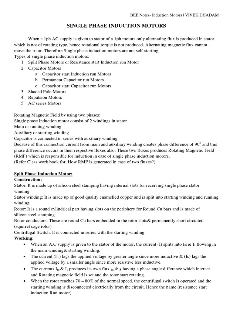 BEE Notes - Induction Motors | PDF | Electric Motor | Electromagnetic ...