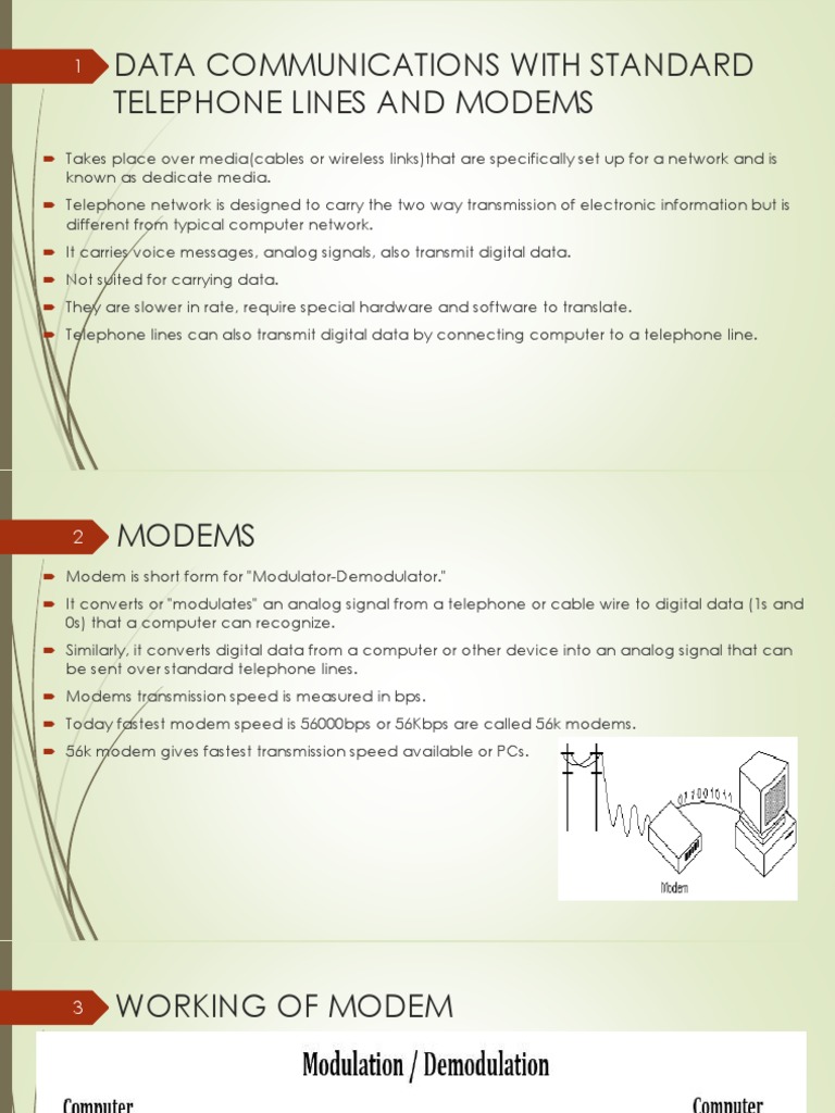 Data Communications With Standard Telephone Lines and Modems | PDF ...