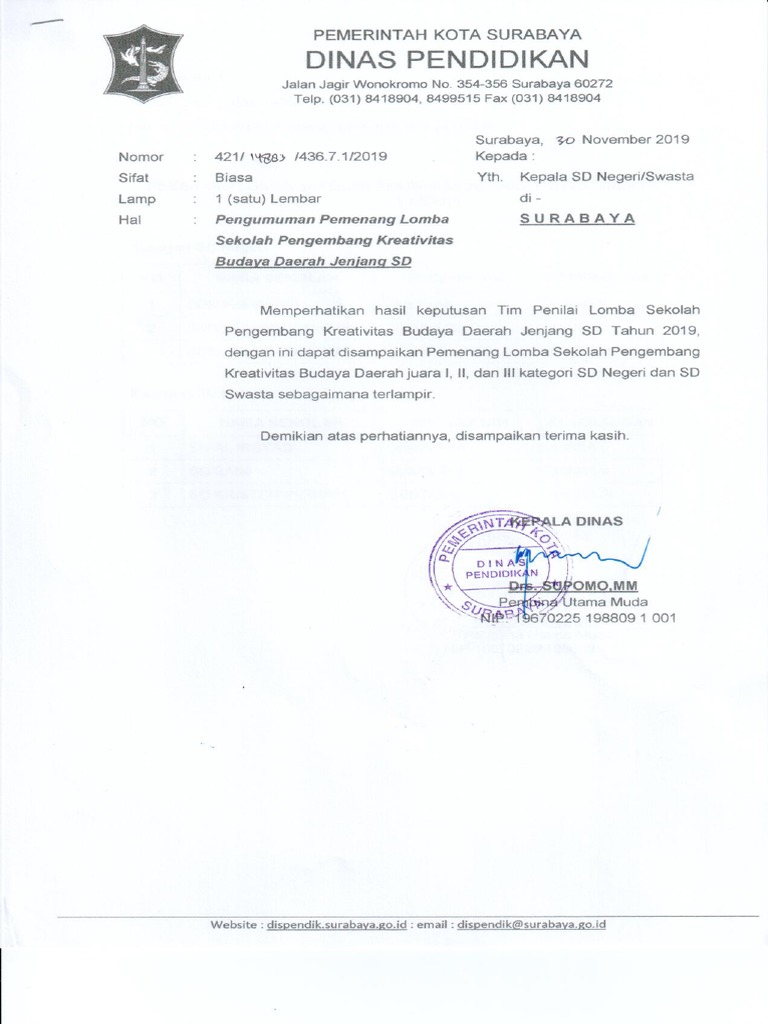 Surat Pengumuman Pemenang Lomba Pdf