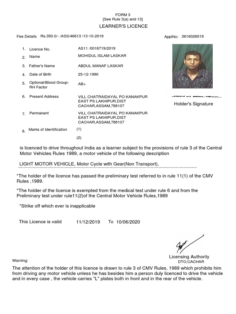 Learner License | PDF | Land Vehicles | Road Transport
