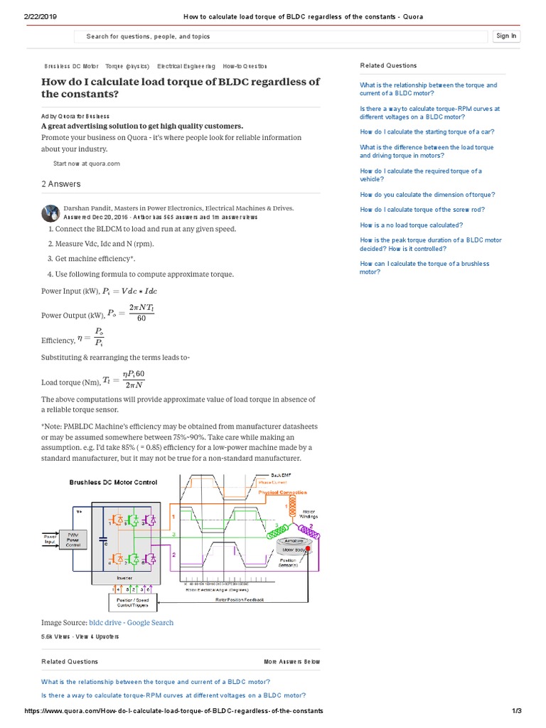 How To Calculate Load Torque of BLDC Regardless of The Constants ...
