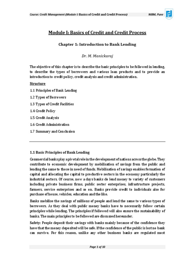 Chapter 1 Introduction To Bank Lending Pdf Pdf Banks Loans