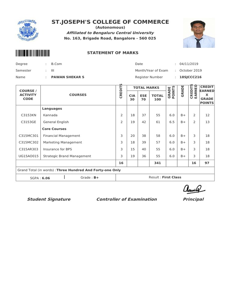 Statement of Marks PDF | PDF | Educational Assessment And Evaluation ...