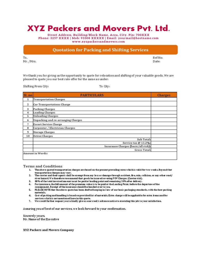 Packers and Movers Quotation Format 140121044053 Phpapp01 PDF | PDF ...