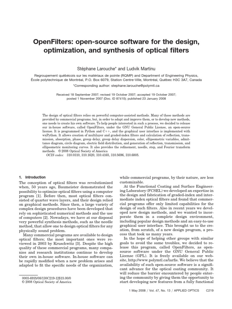 OpenFilters Open-Source Software For The Design, Optimization, and ...