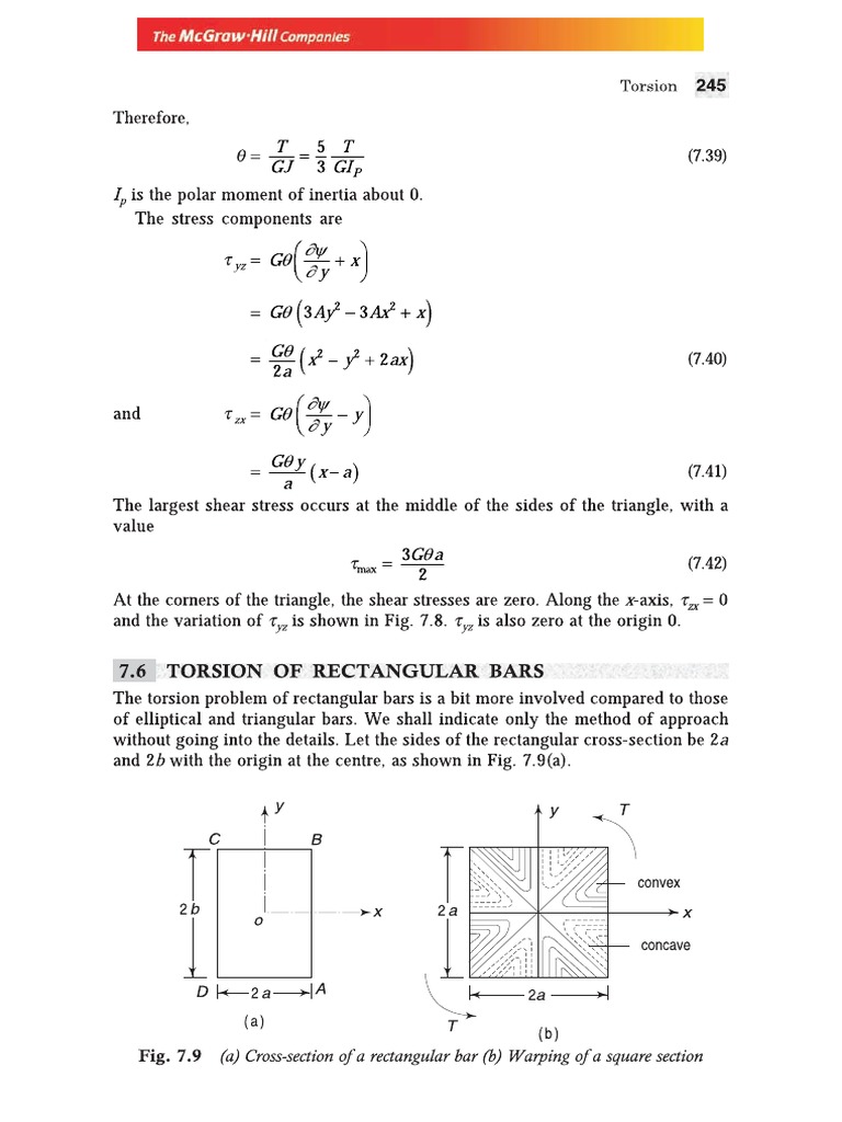 Torsion of Rectangular Bars | PDF
