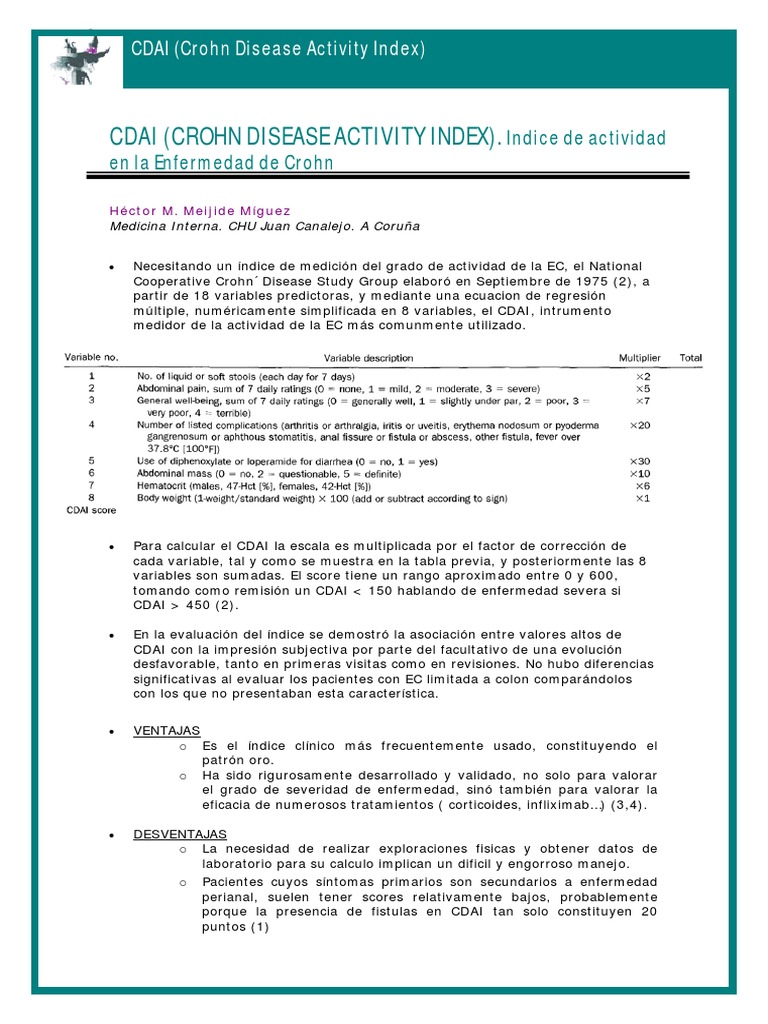 Índice de Actividad de Crohn (CDAI) | PDF | Ciencias de la Salud ...