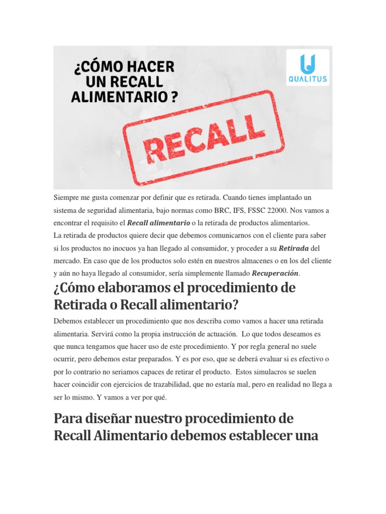 Procedimiento de Recall Alimentario | PDF | Cliente | Simulación