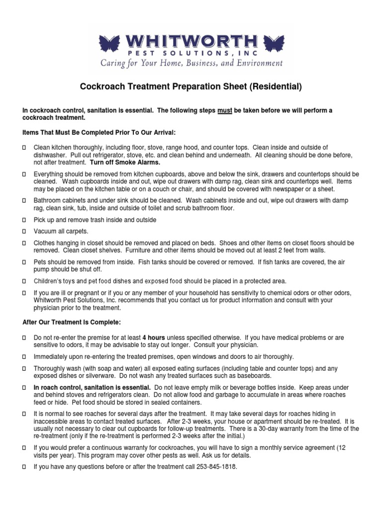 Cockroach Treatment Prep Guide | PDF | Sink | Dishwasher