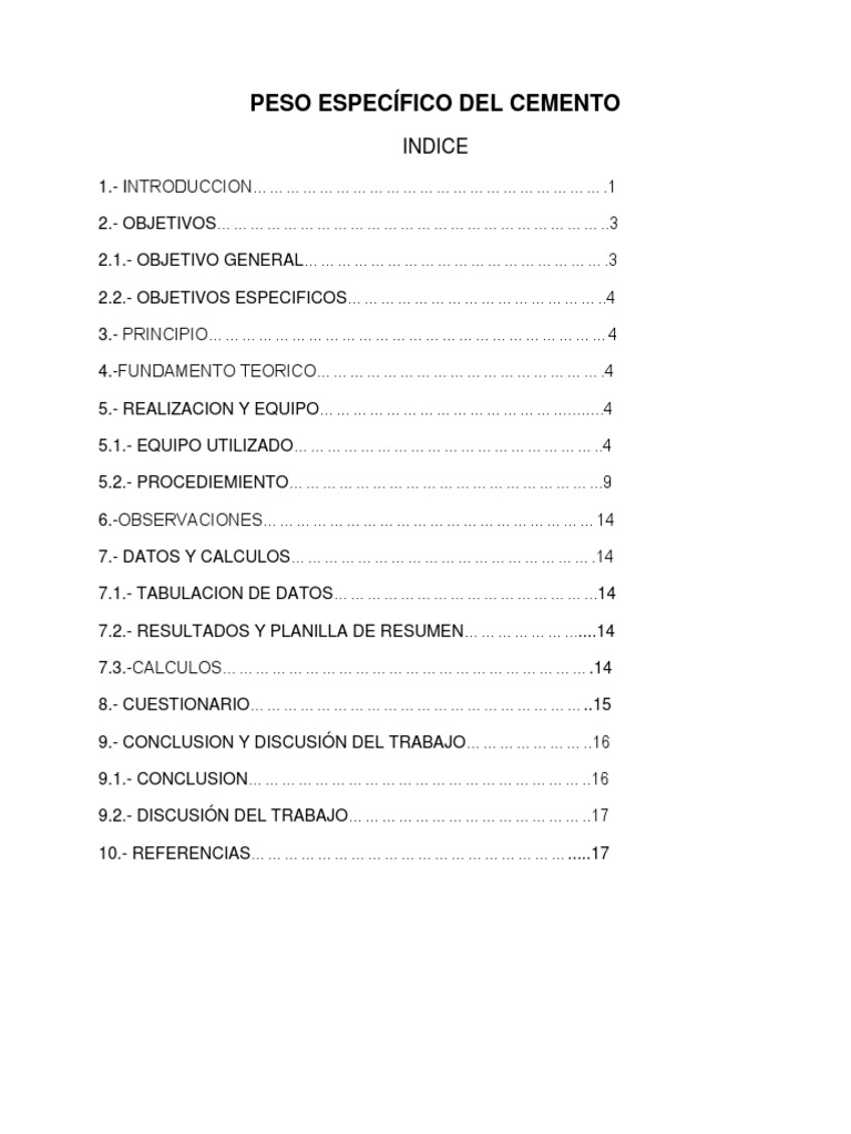 Peso Especifico Del Cemento | PDF | Hormigón | Cemento