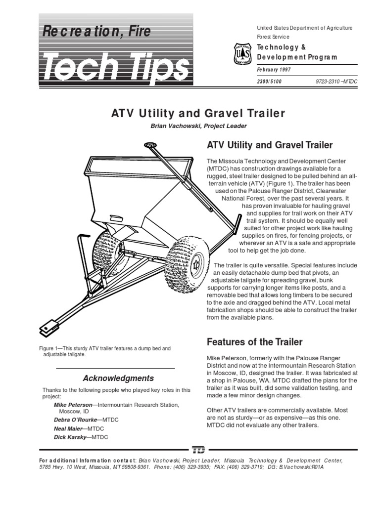 USDA Forest Service ATV Utility and Gravel Trailer | PDF | Trailer ...