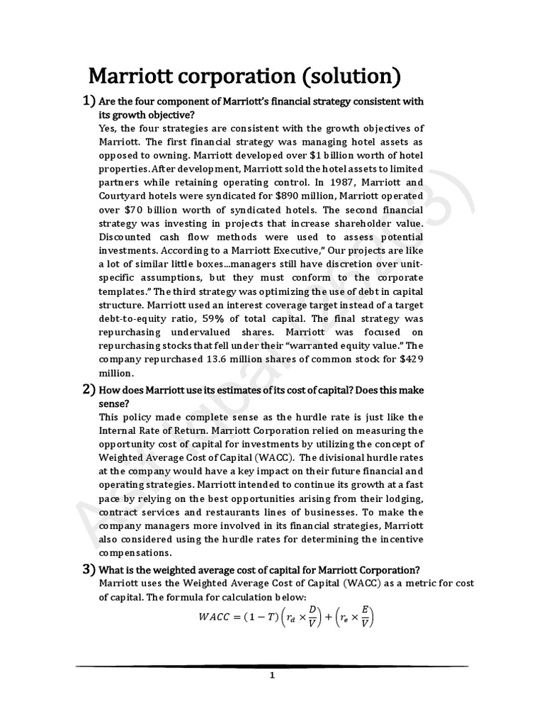 Marriott Corporation Case Solution | PDF | Cost Of Capital | Beta (Finance)