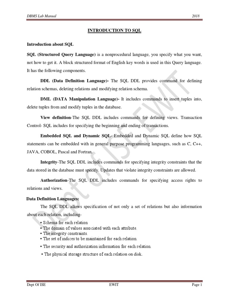 DBMS Manual 2018 PDF | PDF | Sql | Databases