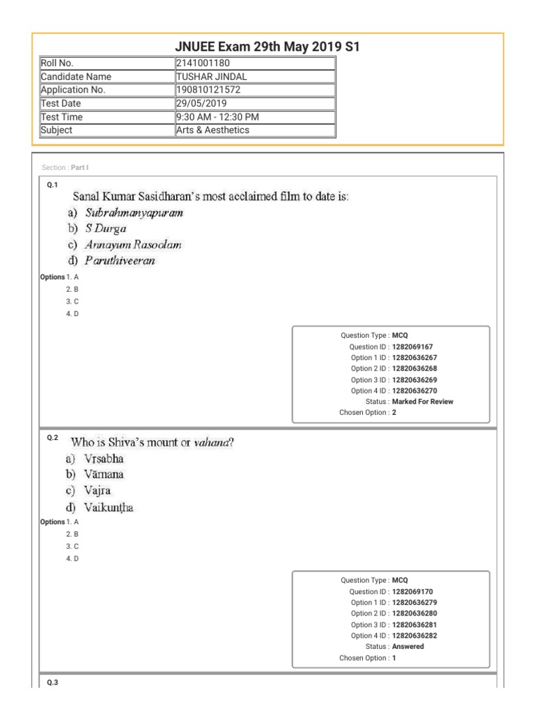 Arts and Aesthetic Answer Sheet | PDF | Multiple Choice | Question