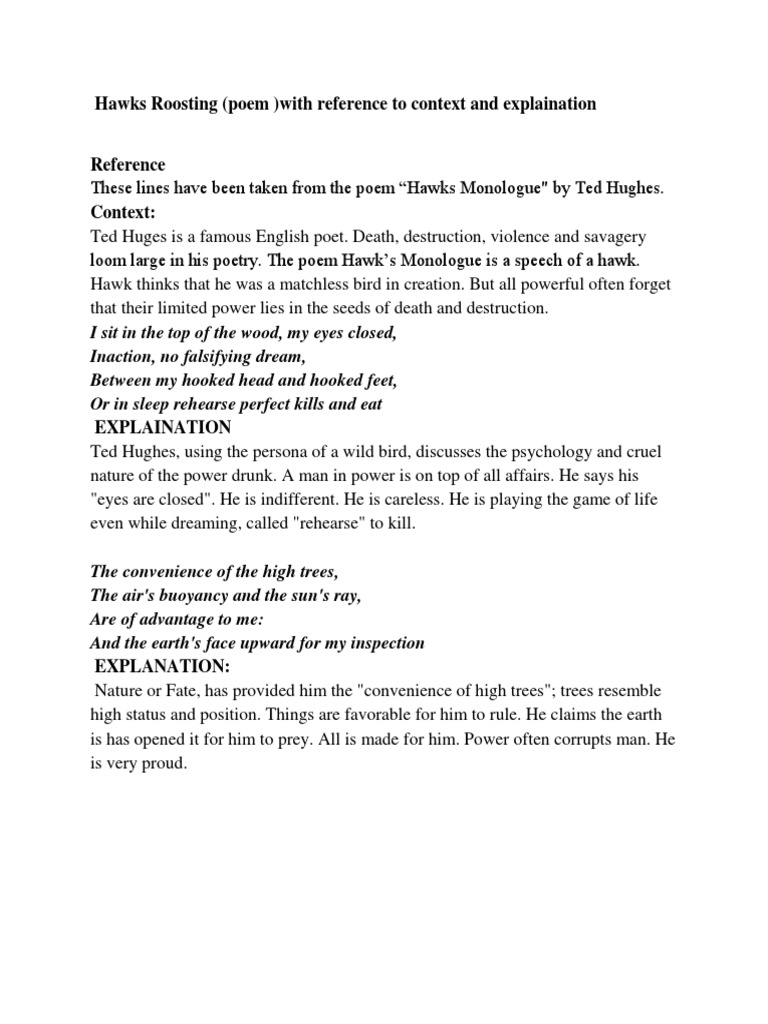 Explanation Hawks Roosting | PDF