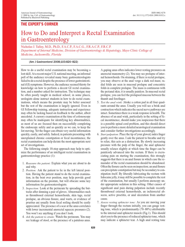 Rectal Examination Techniques in Gastroenterology | PDF | Constipation ...