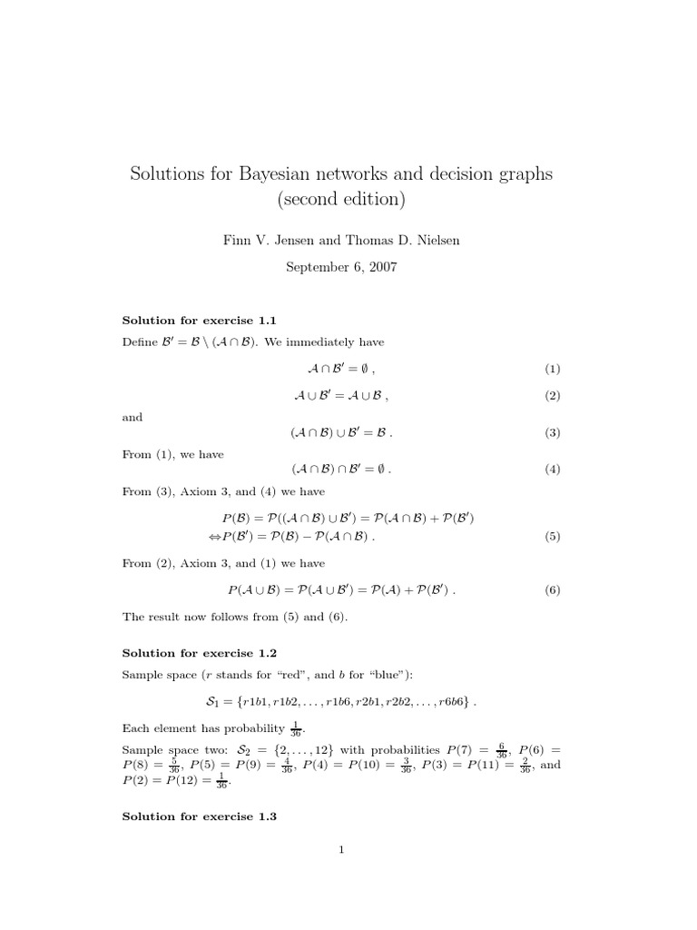Bayesian Networks And Graphs Solutions Chapter 1 Pdf Mathematical Concepts Mathematical